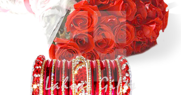 Red Roses with Red Bangles | Gift Combo for Her | Lahoregifts.com